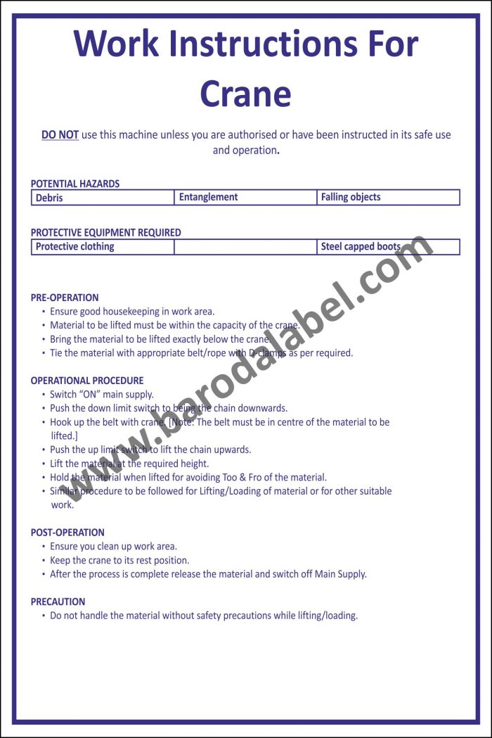 Work Instruction - Baroda Label Mfg. Co.