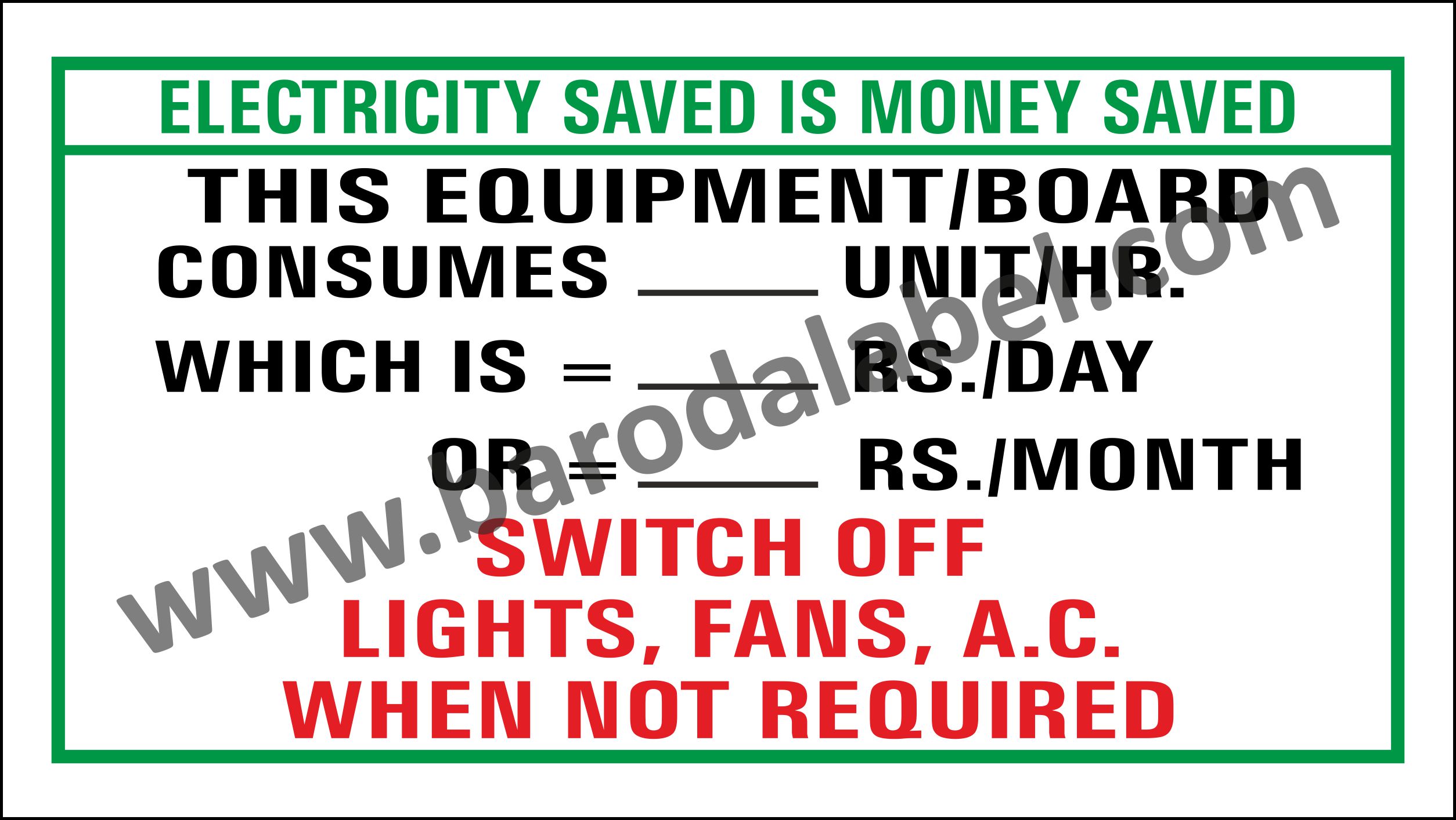 Electrical / Energy Conservation - Baroda Label Mfg. Co.